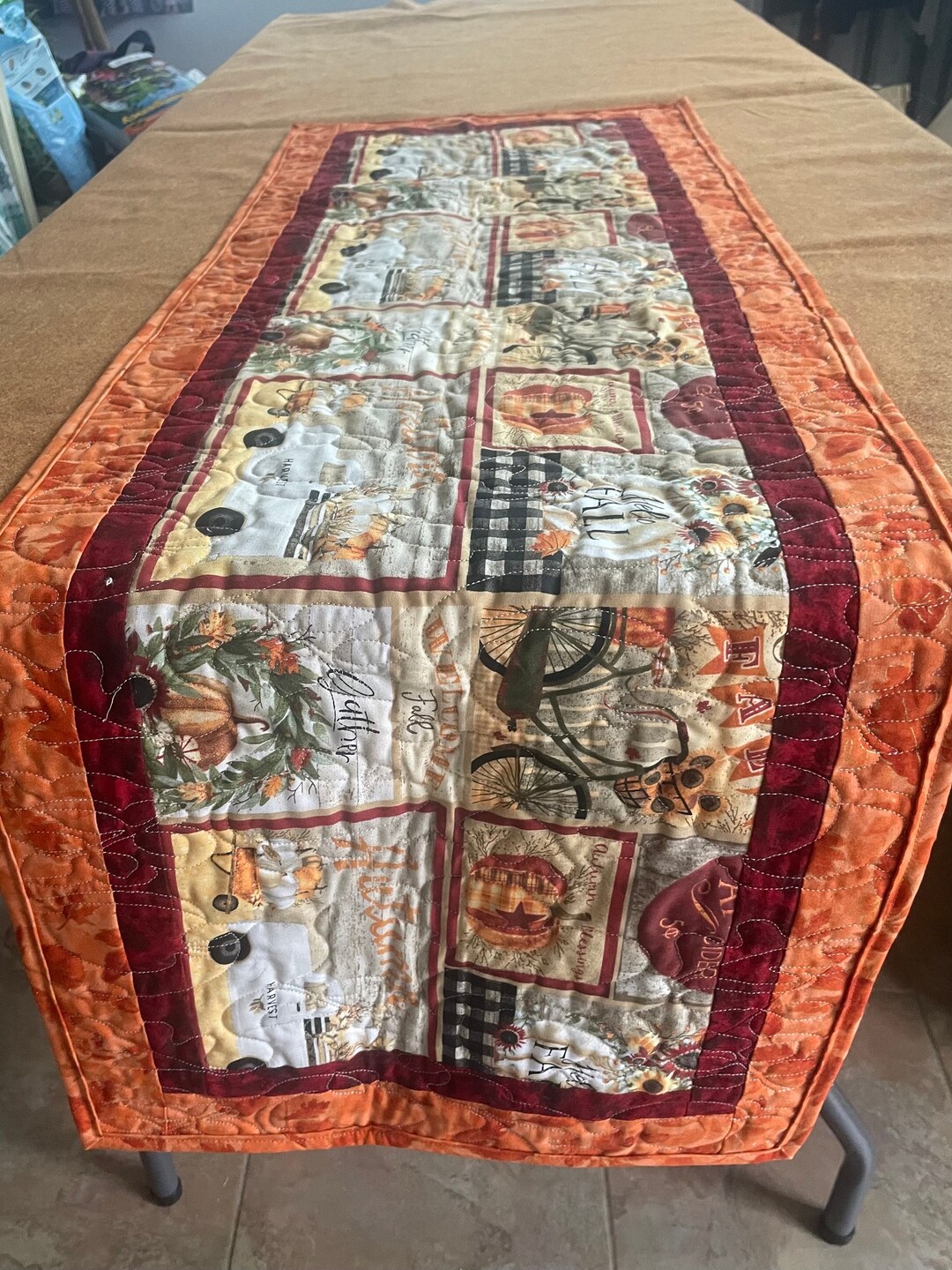 Welcome Fall Quilted Table Runner, Autumn Table Topper, Fall Phrases ...