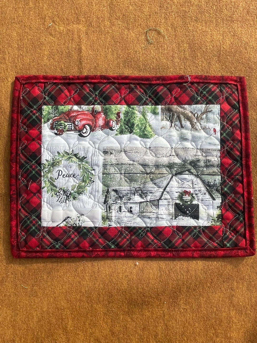 Christmas Tree Farm Truck Placemats, Christmas Red Truck Mug Rugs ...