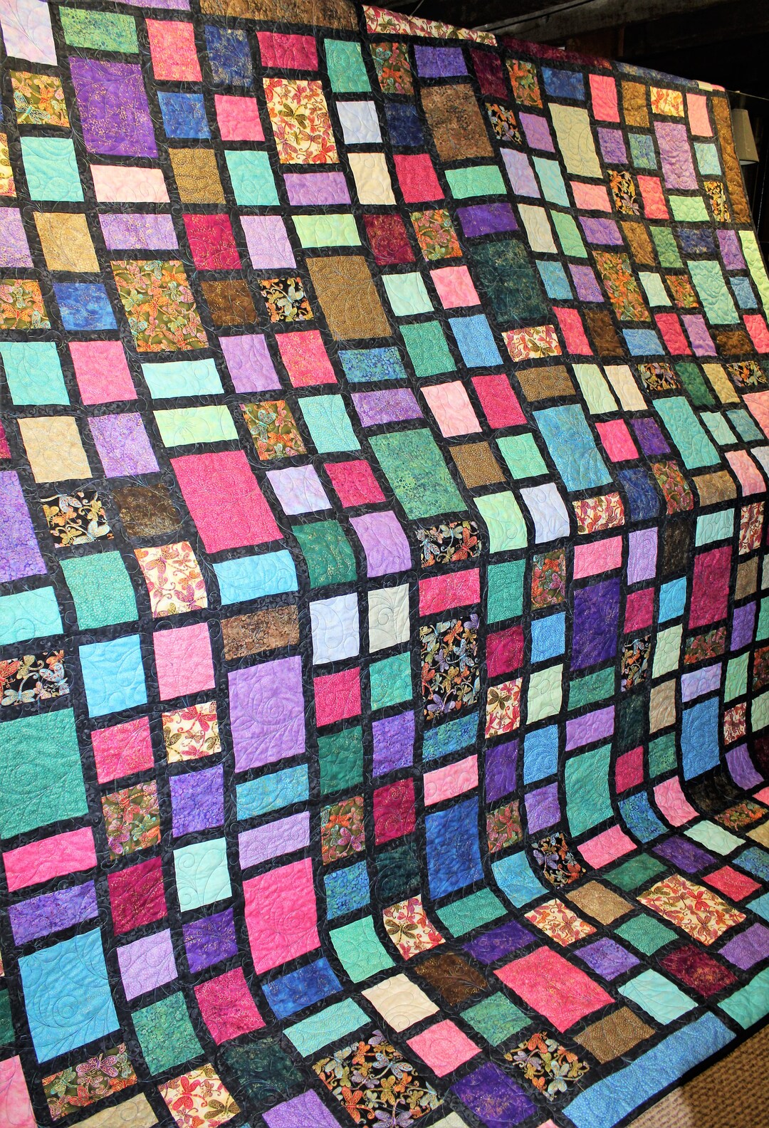 Patchwork Dragonfly Garden King Size Quilt, Rainbow Metallic King Quilt ...