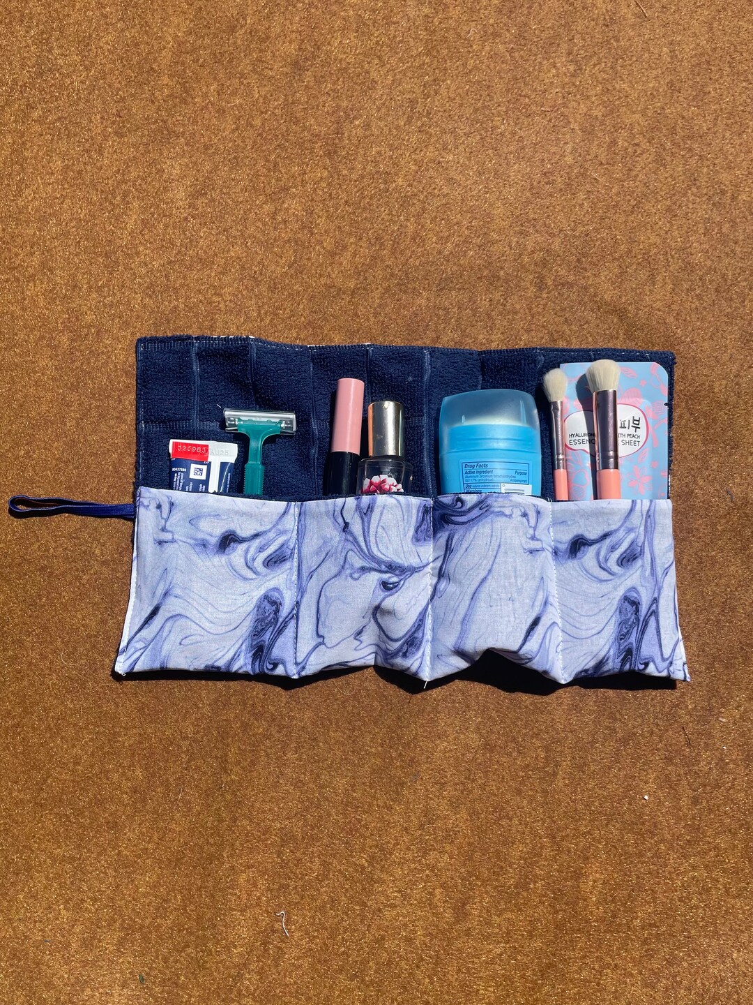 Blue Marble Roll-up Toiletry Bag, Washable Travel Roll, Blue and White ...