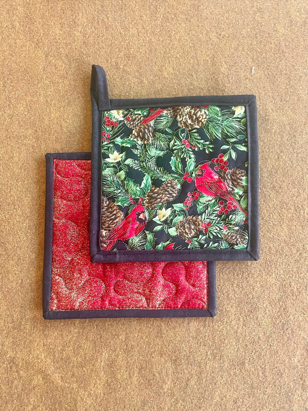 Cardinal Bird Quilted Potholders Set of 2, Christmas Cardinal Hot Pads ...