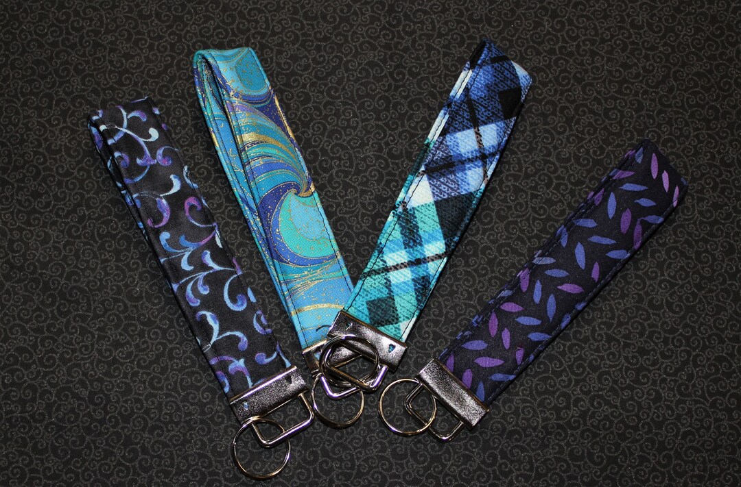 Blue and Purple Patterned Keyfobs, Blue Plaid Keychain Wristlet, Purple ...