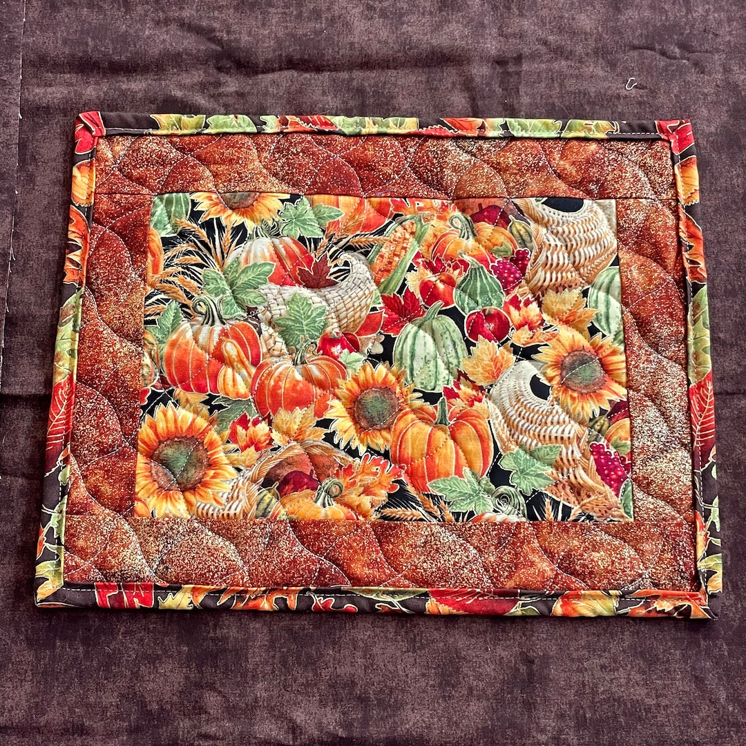 Quilted Thanksgiving Mug Mat, Handcrafted Snack Mat, Autumn Placemat ...