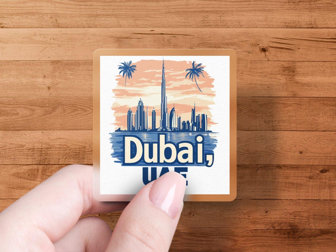 Dubai UAE Sticker, Travel Souvenir Decal, City Skyline Sticker, Beach ...