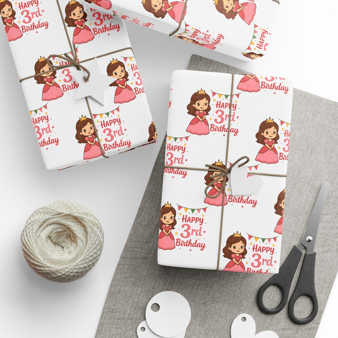3rd Birthday Wrapping Paper: Princess Party Gift Wrap - Etsy
