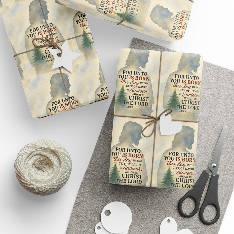 Watercolor Luke 2:11 Wrapping Paper | Christian Christmas Gift Wrap ...