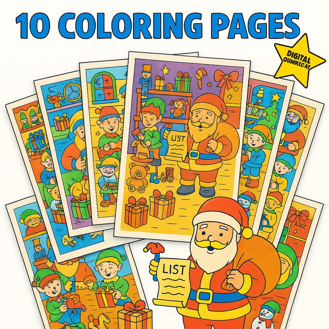 Santa's Workshop Coloring Pages | Christmas Activity (digital Download ...