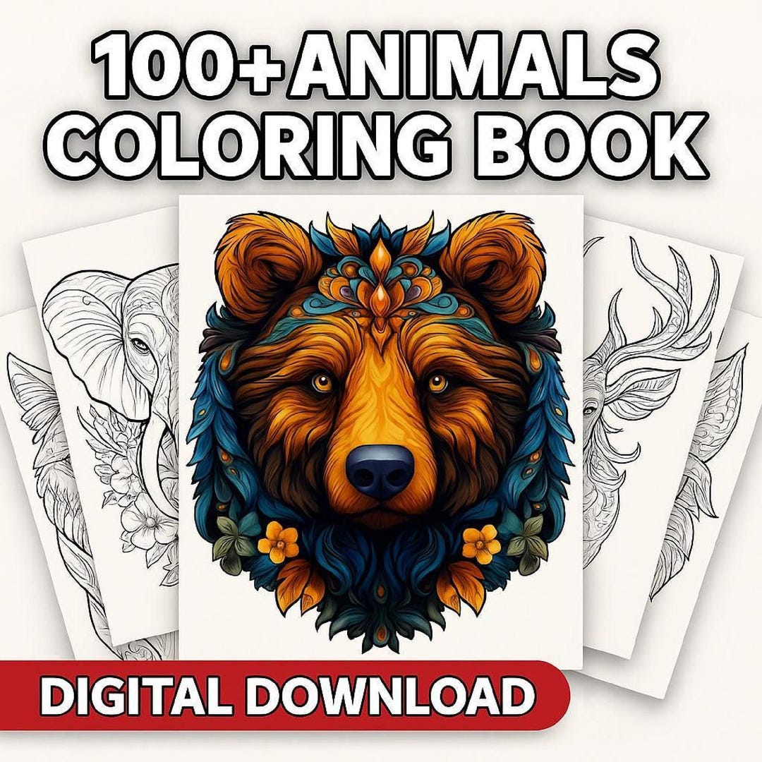 100+ Animals Coloring Book | Detailed Animal Designs for Adults & Teens ...