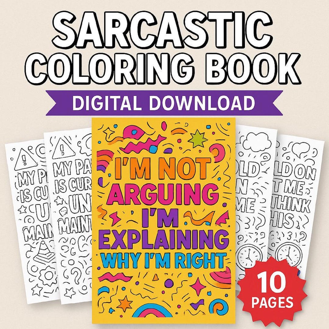Sarcastic Sayings Coloring Book | 10 Funny Stress Relief Pages for ...