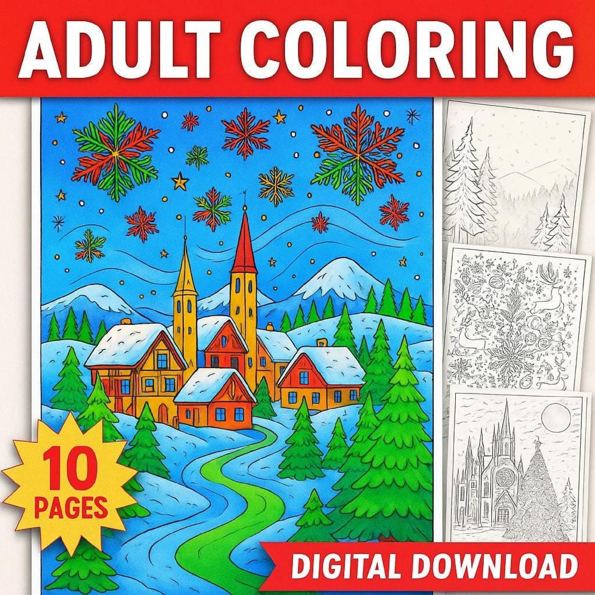 Winter Village Coloring Pages | Cozy Christmas Scenes (PDF) - Etsy
