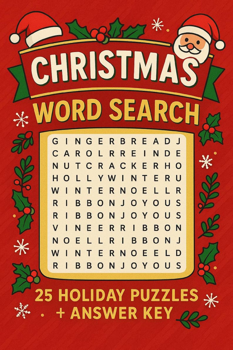 Christmas Word Search Puzzle Book | 25 Holiday Word Searches + Answer ...