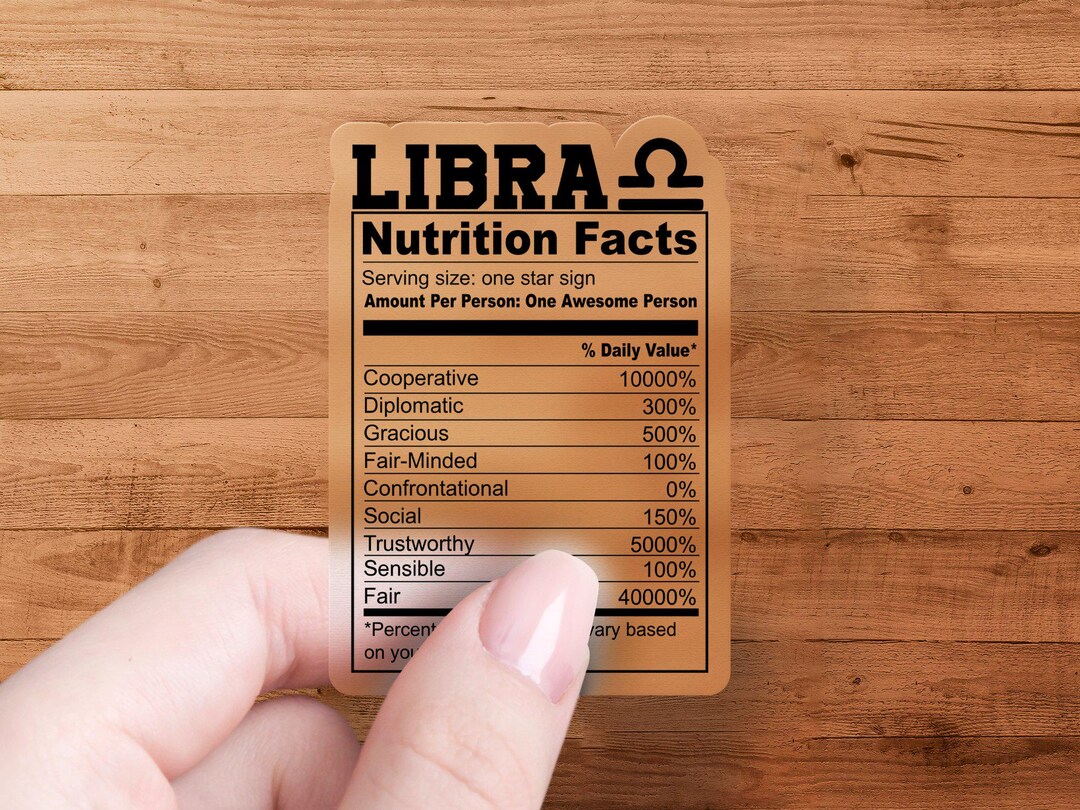 Libra Zodiac Nutrition Facts Stickers, Astrology Star Sign Decal ...