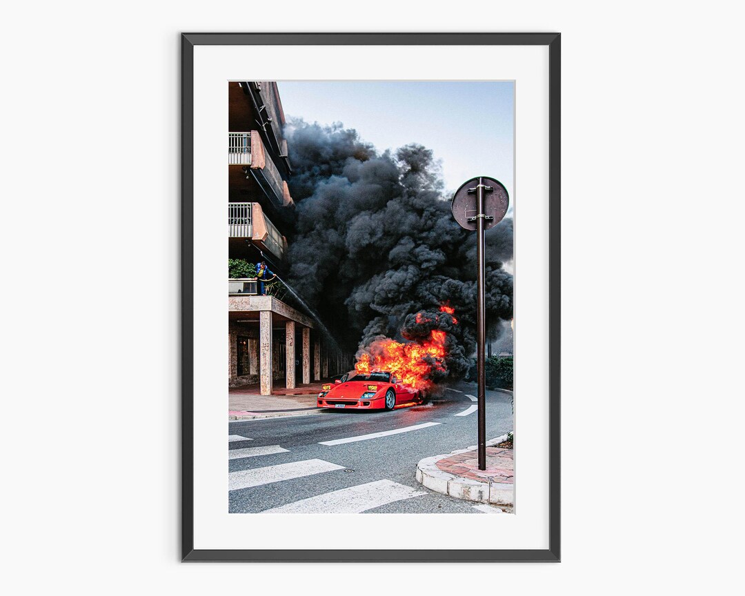 Classic Car Prints, Ferrari F40 Photo, Burning Car Poster, Red Ferrari ...