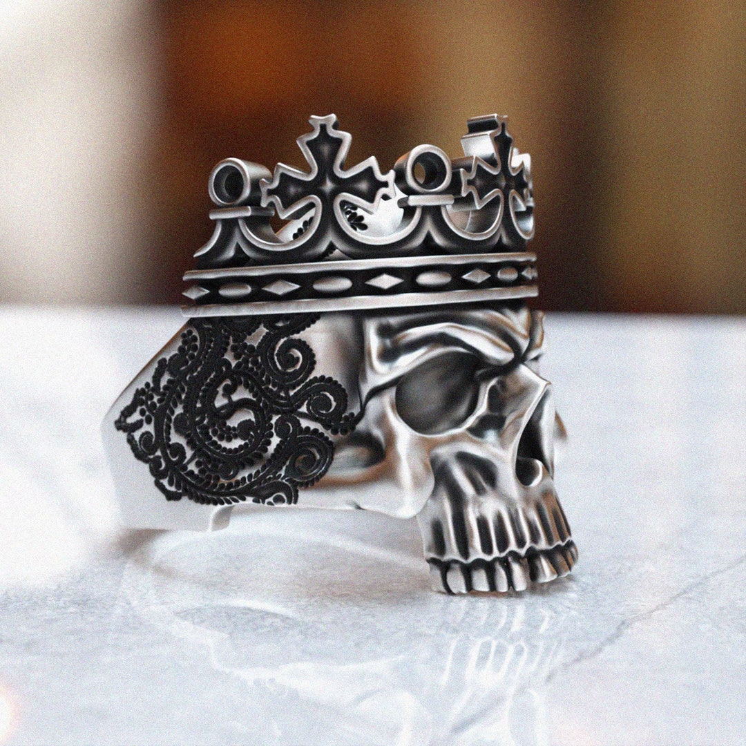 Regal Skull Crown Ring - 925 Sterling Silver Gothic King Ring ...