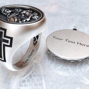 Saint Raphael Archangel Ring, Caduceus Shield Spear Christian Jewelry ...