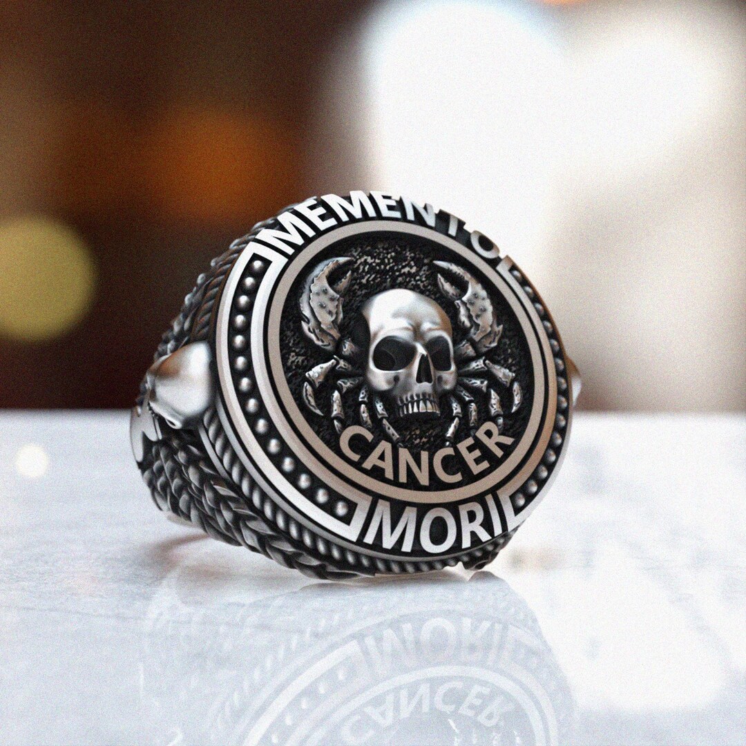 Cancer Signet Ring – 925 Sterling Silver Memento Mori Skull Ring ...