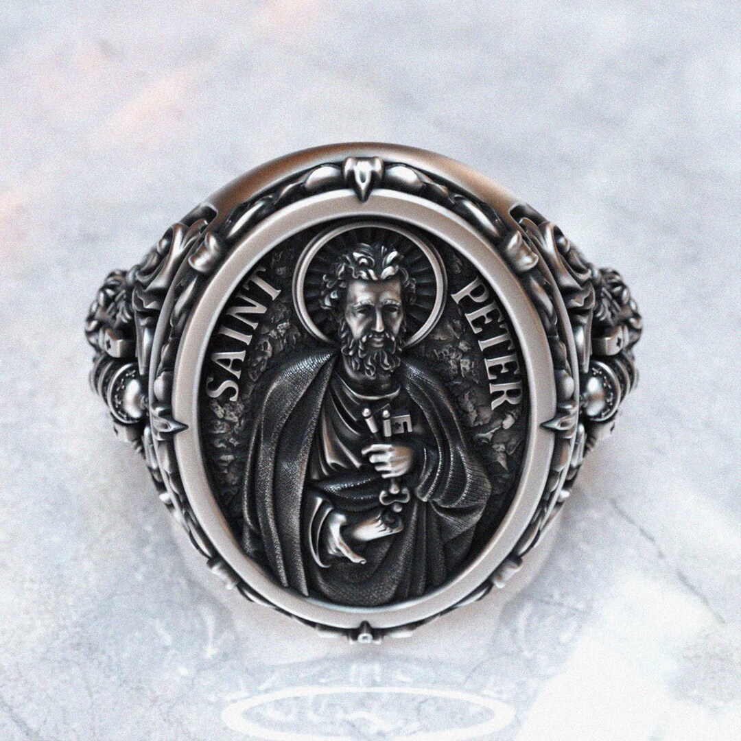 Saint Peter Keys to Heaven Ring – 925 Sterling Silver Christian Signet ...