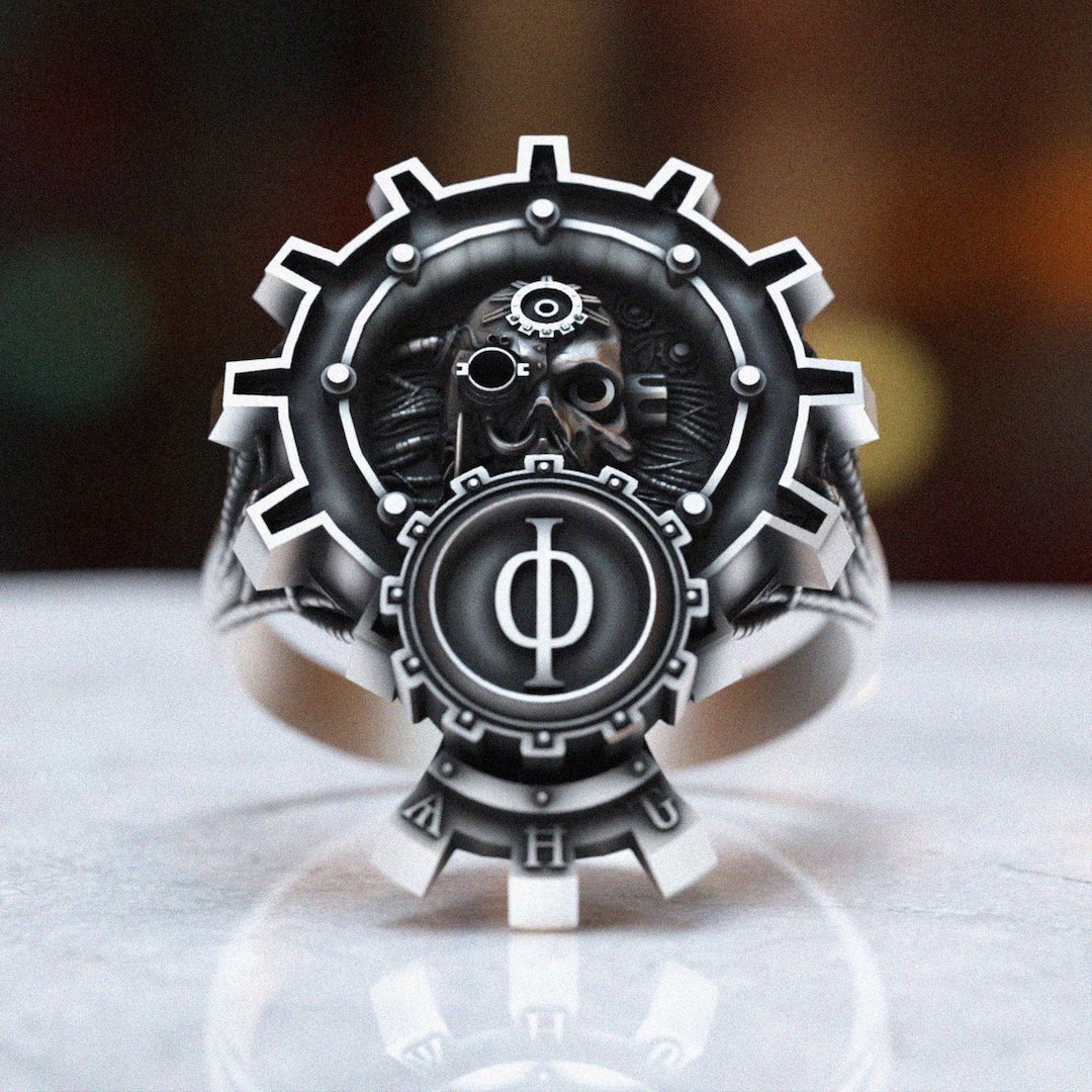 Adeptus Mechanicus 3D Chunky Biker Wheel Signet Ring, Handmade Jewelry ...