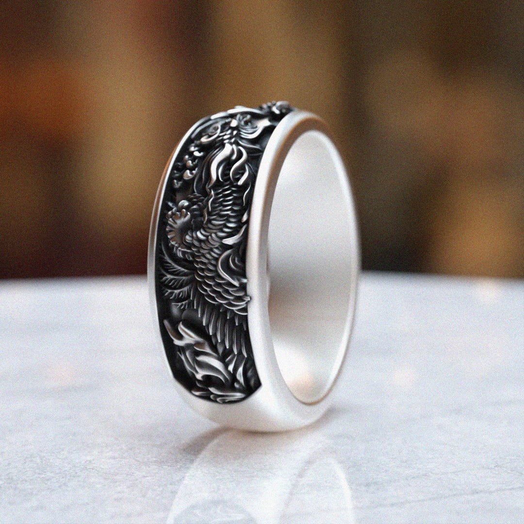 Basan Fire Bird Ring - Japanese Phoenix 925 Silver Handmade Mythical ...