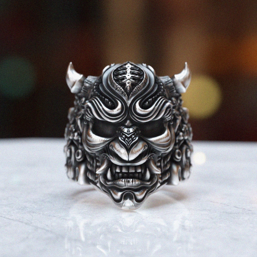Hannya Oni Mask Ring, 925 Silver Japanese Demon Design, Handmade ...