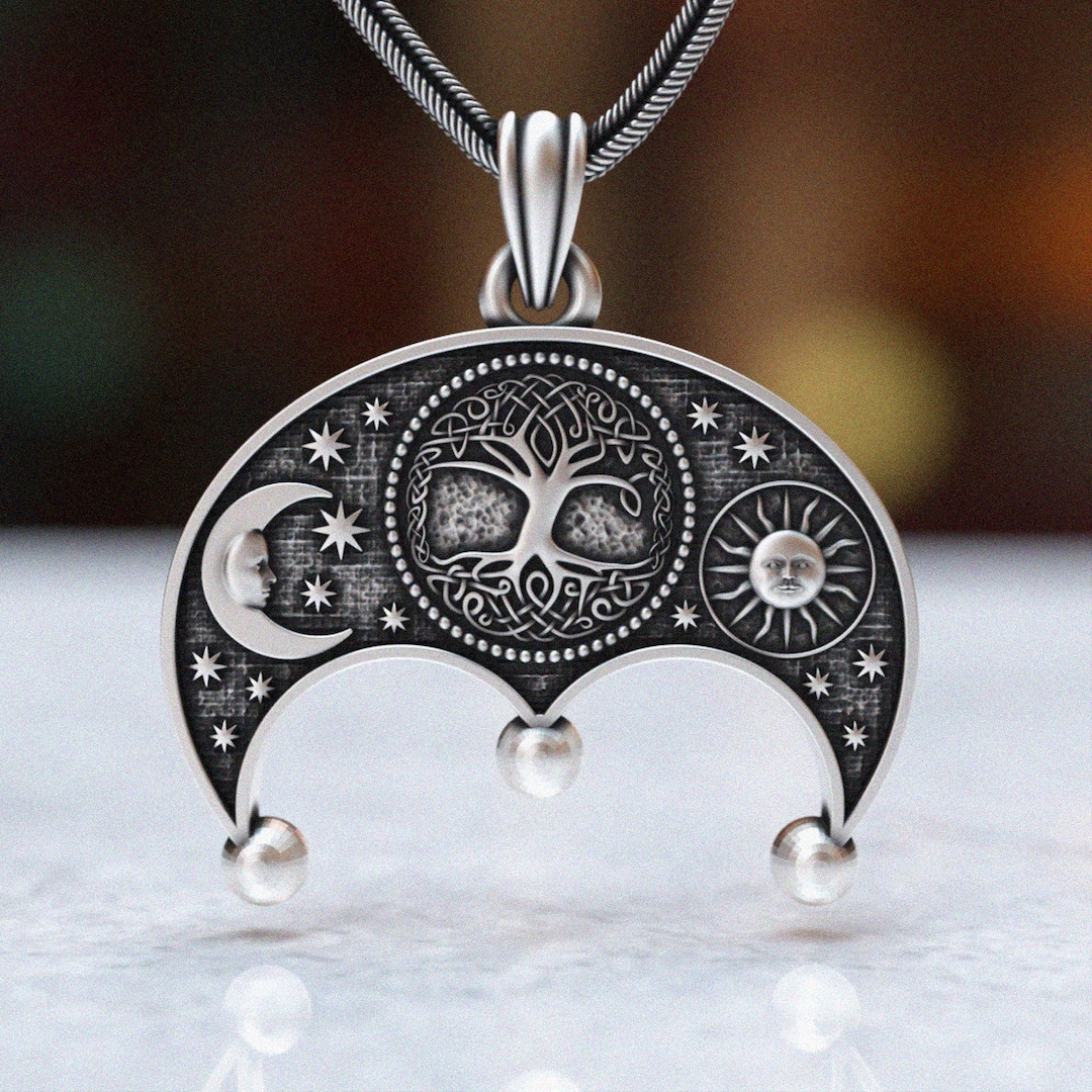 925 Sterling Silver Sun Moon Tree of Life Pendant Necklace Celtic ...