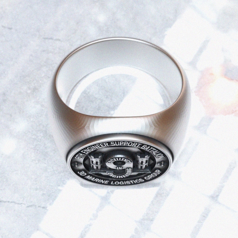 9th Engineer Support Battalion Ring, USMC Signet Ring, Real Silver ...