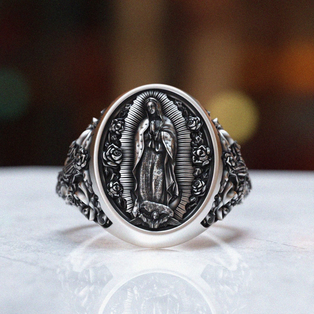 Lady Guadalupe Cross Ring, Virgin Mary Catholic Jewelry, 925 Sterling ...