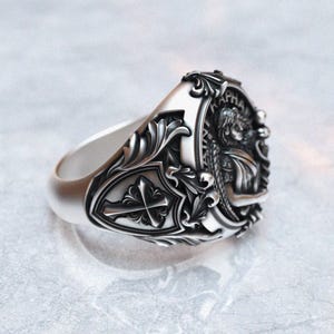 Saint Raphael Archangel Ring, Caduceus Shield Spear Christian Jewelry ...