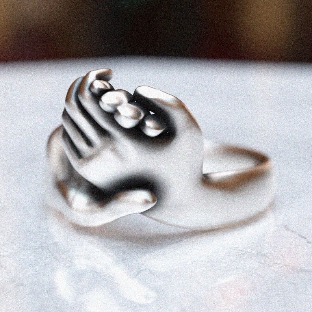 Interlocking Hands Ring Sterling Silver - Unique Love & Connection Band ...