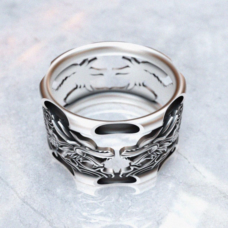 Japanese Dragon Silver Mythology Ring, 925 Sterling Silver Biker Ring ...