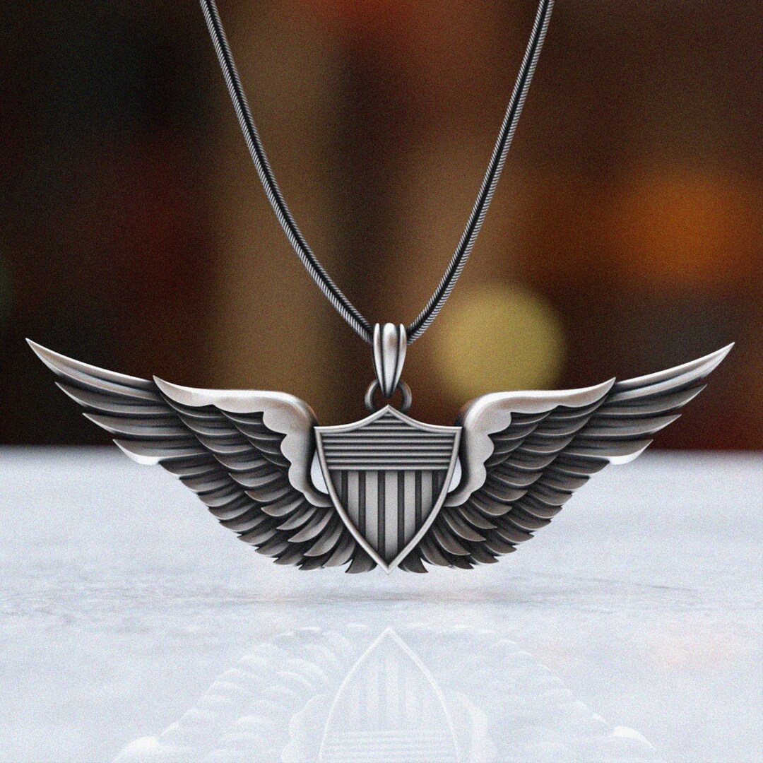 Pilot Wings Pendant: 925 Silver Aviator Necklace, Military Winged ...