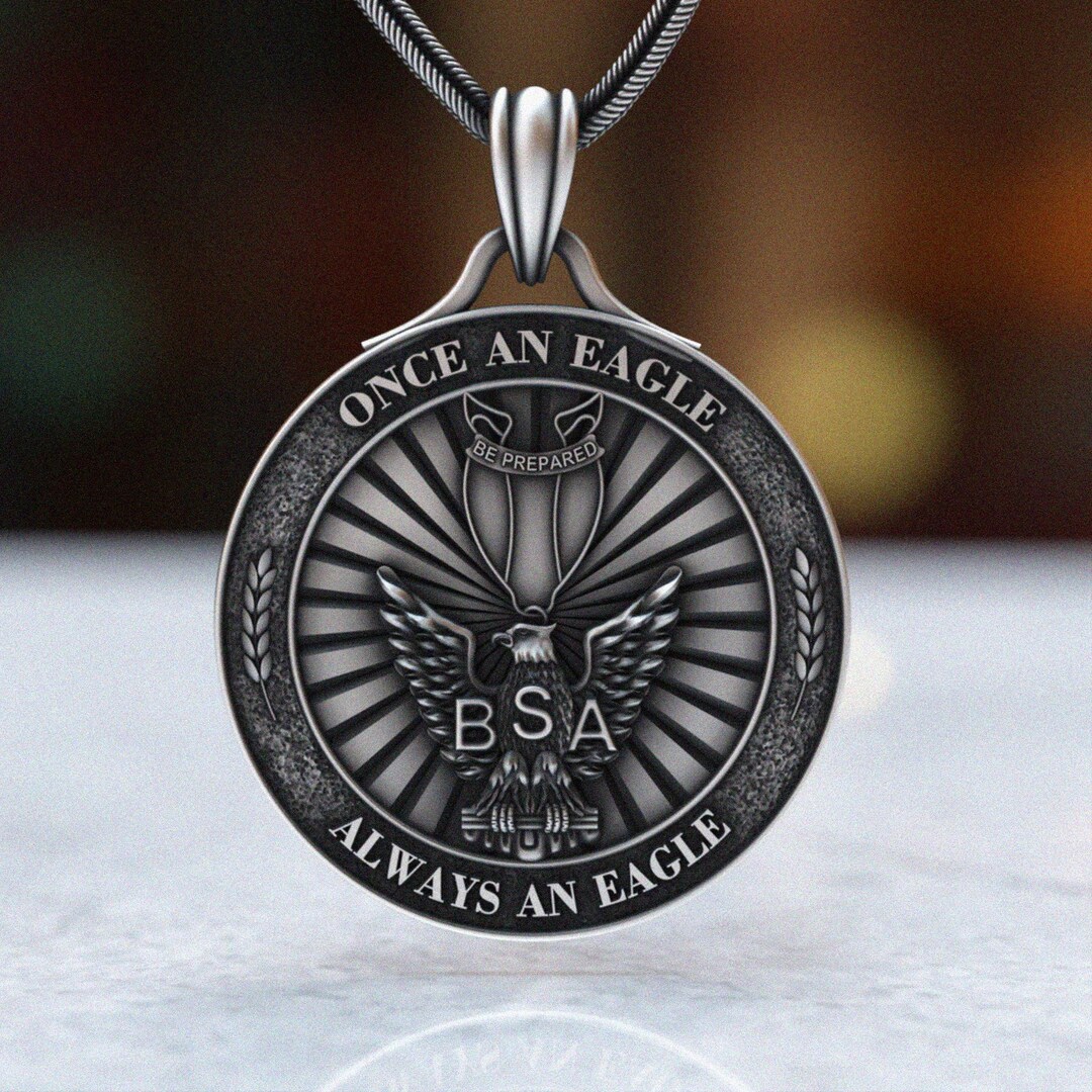 925 Sterling Silver Eagle Scout Pendant Necklace - Patriotic Men's ...