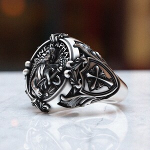 Saint Raphael Archangel Ring, Caduceus Shield Spear Christian Jewelry ...