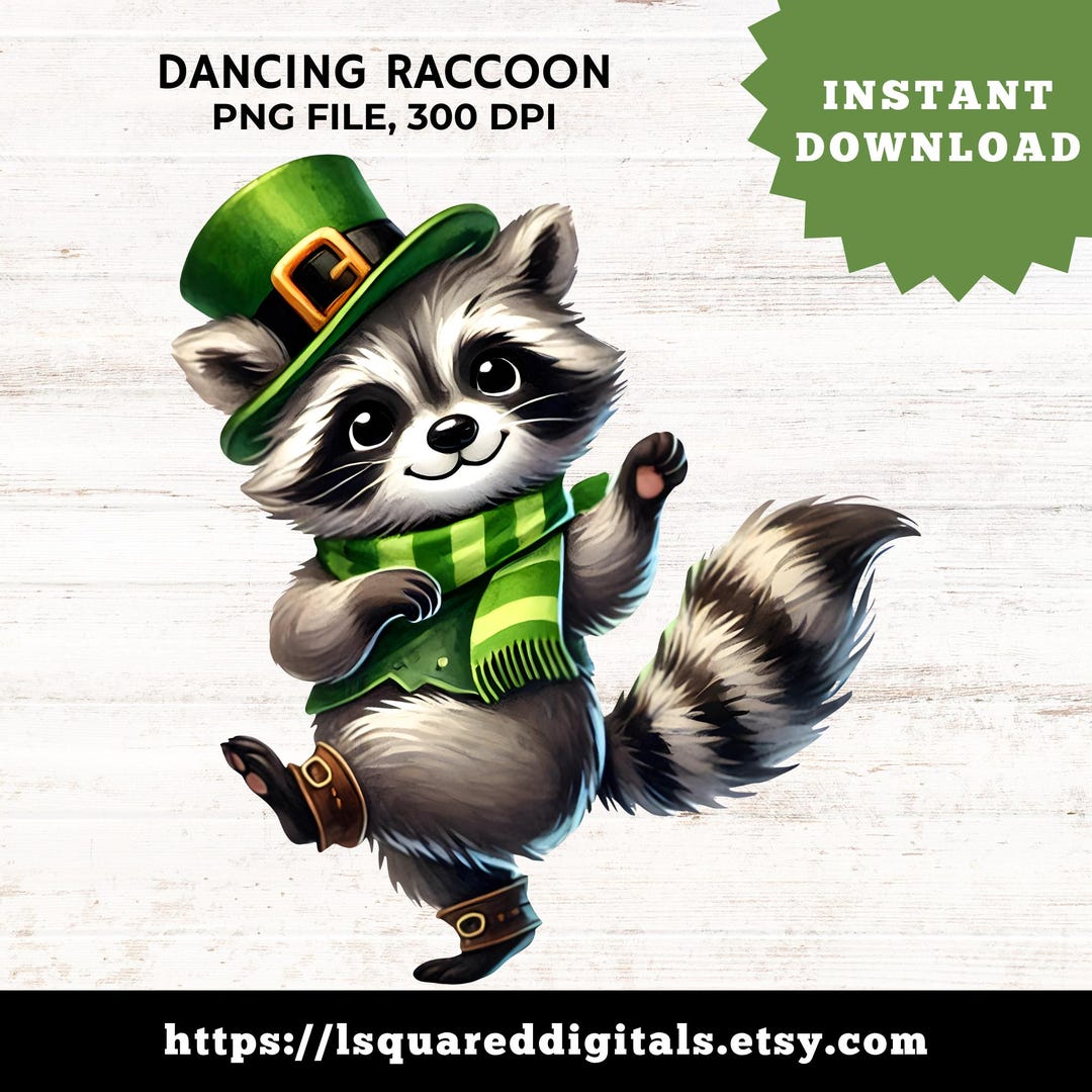 Dancing Raccoon PNG – St. Patrick’s Day Clipart – Cute Irish-themed ...