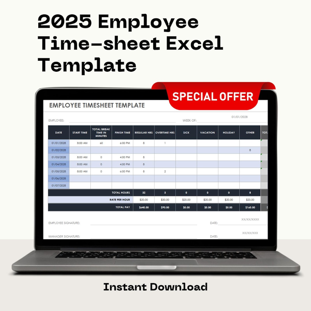 2025 Employee Timesheet, Time Tracker, Weekly/bi-weekly/monthly Logs ...