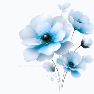 Watercolor Blue Floral Clipart: Wedding Flower Graphics (jpegs ...