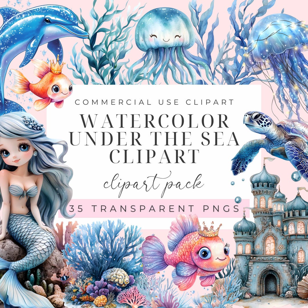 Watercolor Under the Sea Clipart, Blue Ocean Animals Clipart ...