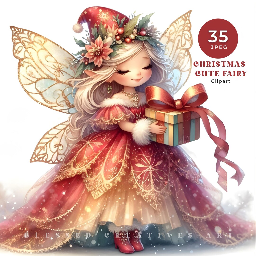Christmas Fairy Clipart Bundle | Watercolor Holiday PNG Set - Etsy