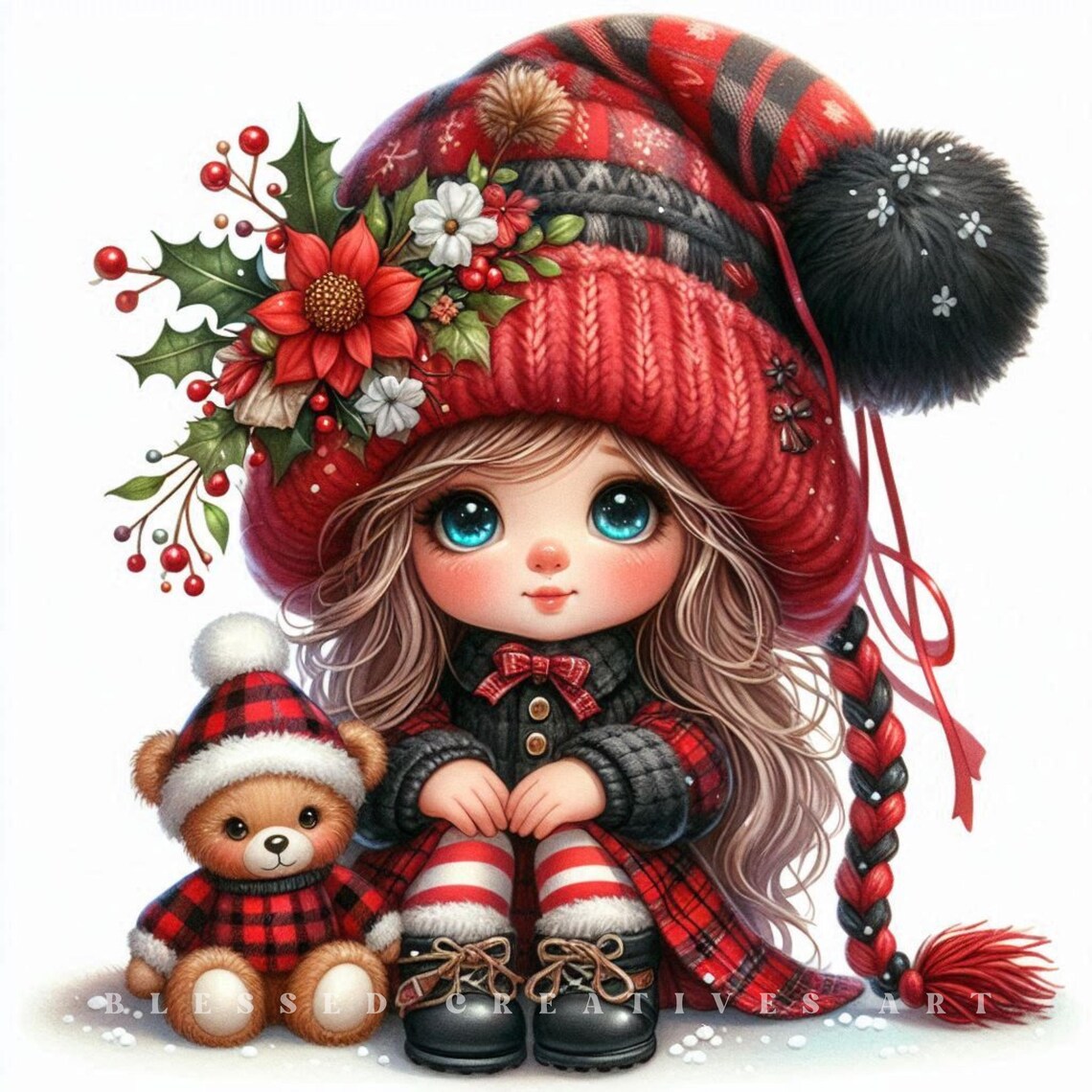 Christmas Girl Clipart Set | Red & Black Festive PNG Bundle (24 Jpegs ...