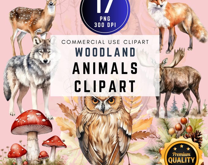 Woodland Clipart - Forest Clip Art, Cute, Whimsical, Critters, Forest ...