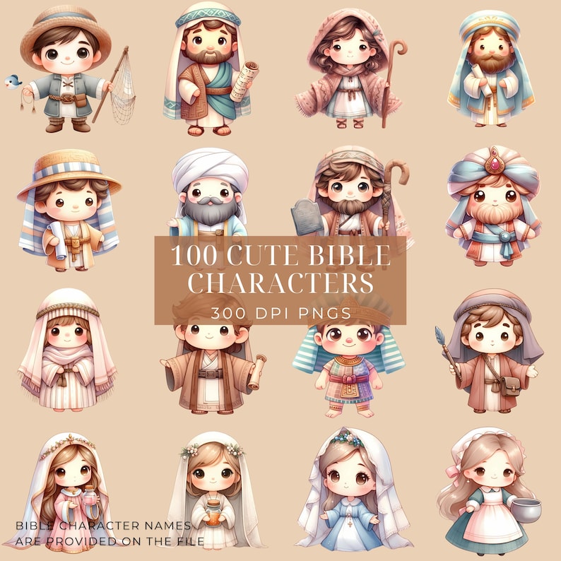 100 Cute Bible Characters Clipart Bundle, Religious Biblical People ...