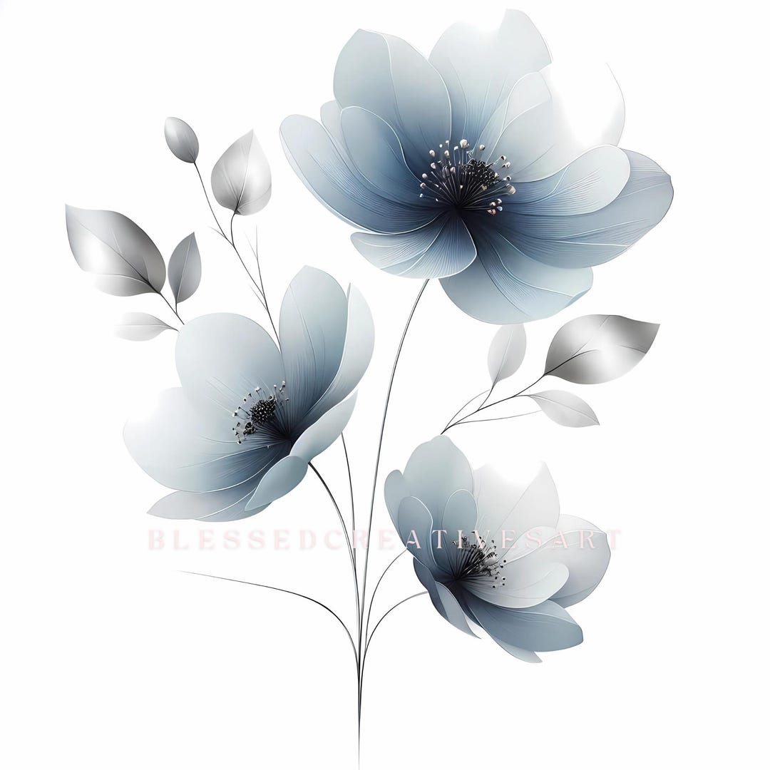 Watercolor Powder Blue Flower Clipart, 12 High Quality Jpegs ...