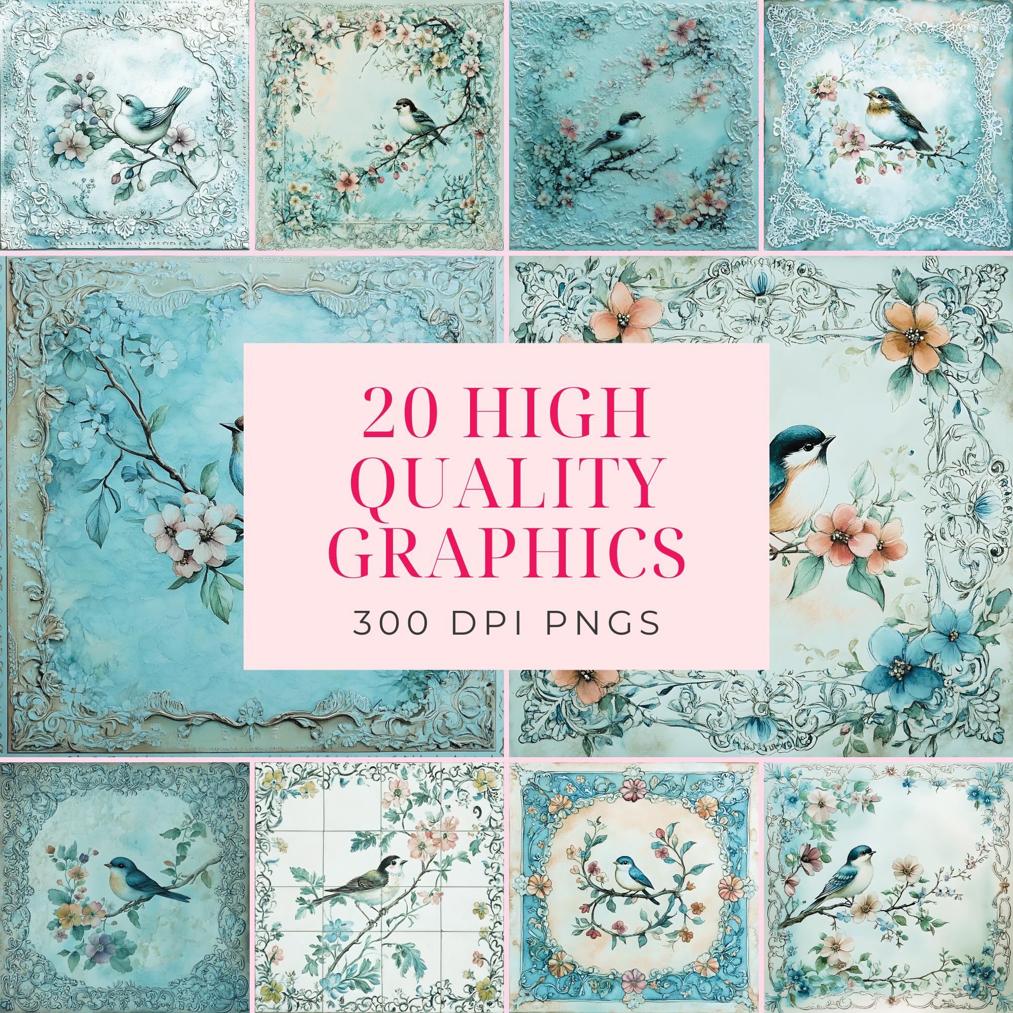 Watercolor Bird Mexican Talavera Tiles Clipart, Lacework DIY Tile Décor ...