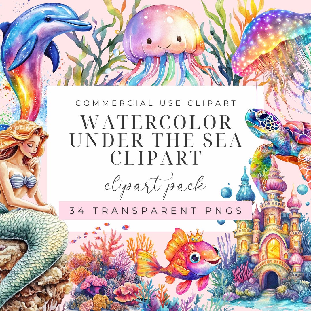 Watercolor Under the Sea Clipart, Rainbow Ocean Animals Clipart ...