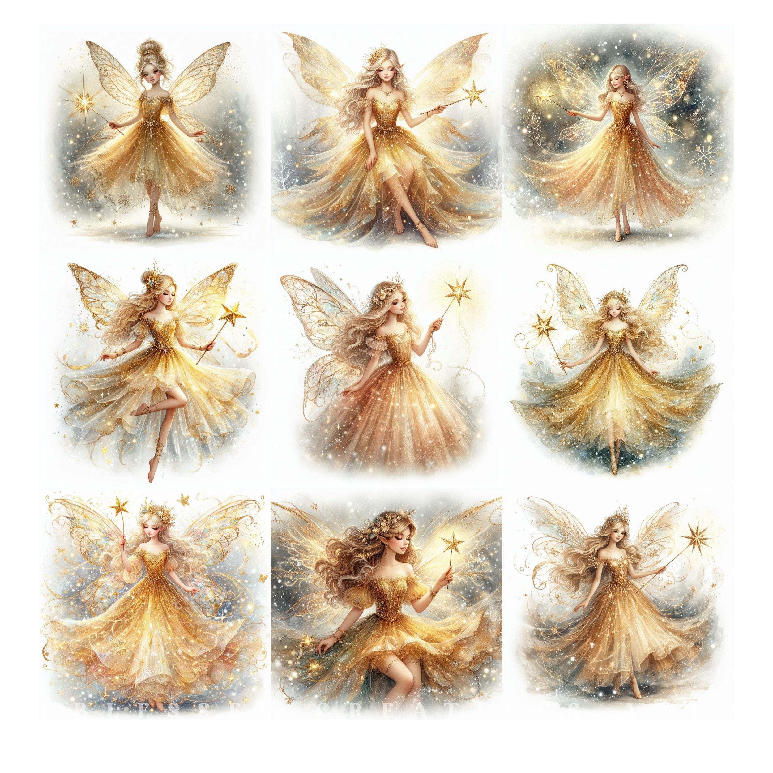 28 Elegant Christmas Gold Fairy Clipart Set for Holiday Invitations ...