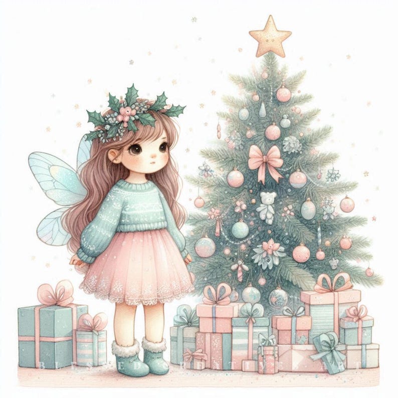 50 Christmas Little Girl Clipart Bundle, Printable Watercolor Christmas ...