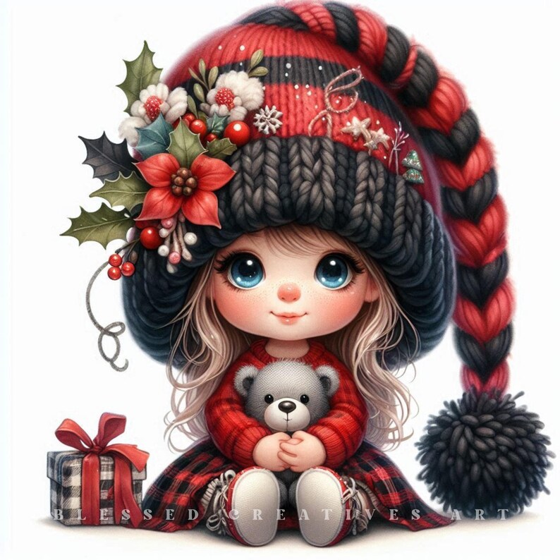 Christmas Girl Clipart Set | Red & Black Festive PNG Bundle (24 Jpegs ...