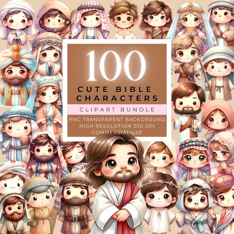 100 Cute Bible Characters Clipart Bundle, Religious Biblical People ...