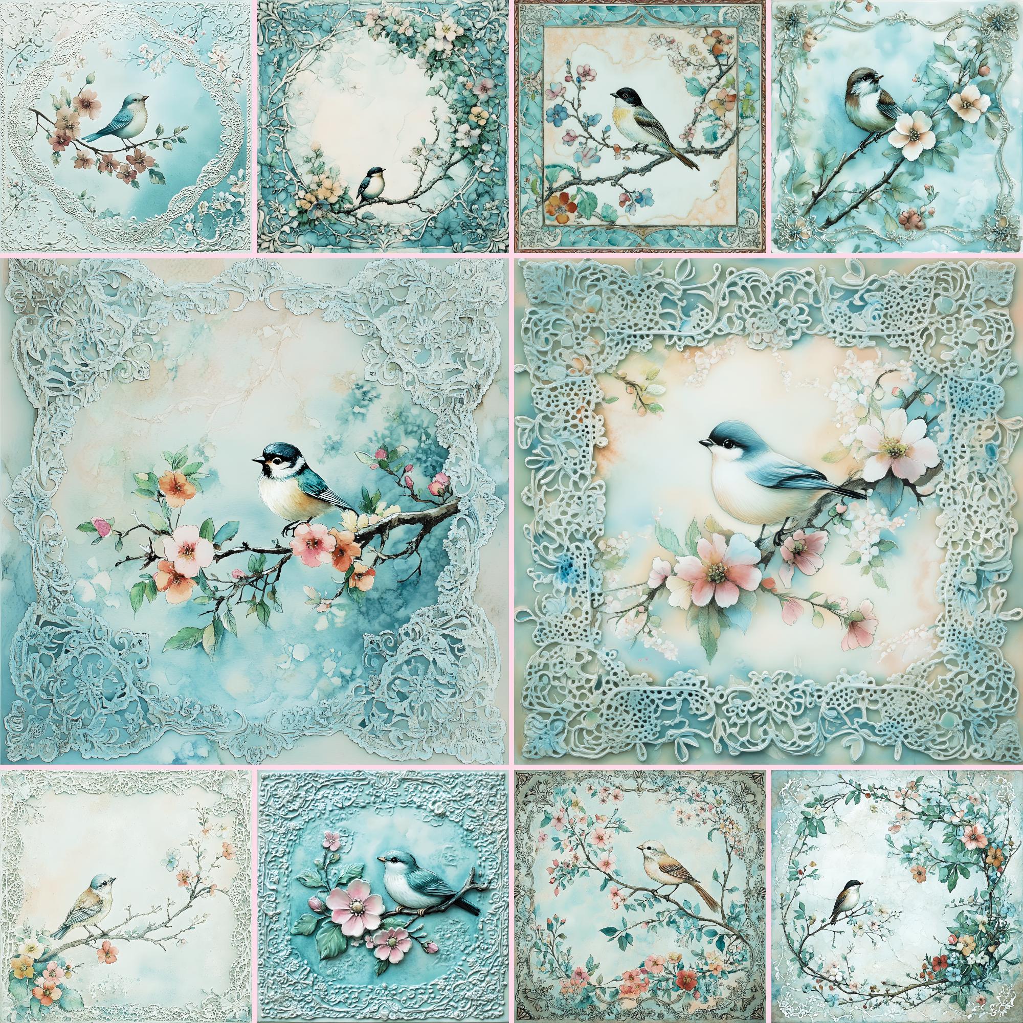 Watercolor Bird Mexican Talavera Tiles Clipart, Lacework DIY Tile Décor ...