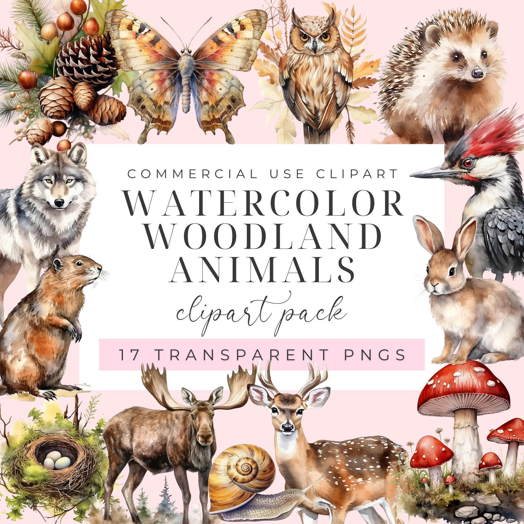 Watercolor Woodland Animals Clipart, Nursery Forest Animals ...